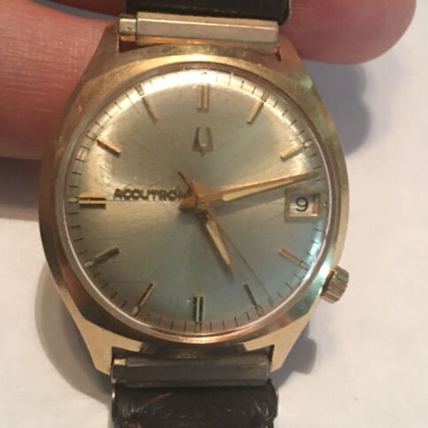 1960s Bulova Accutron 14k Solid Gold Case M7 Day Time Tuning Fork Watch ...