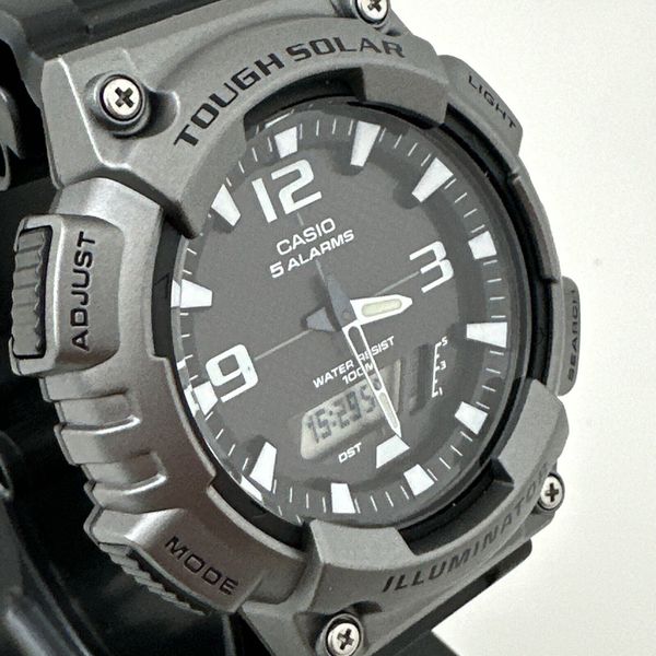 Casio Men's Tough Solar 5 Alarms Gray Case Black Resin Watch 47MM ...