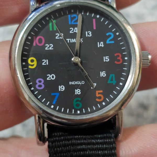 Timex Women Weekender Black Dial Rainbow Index Indiglo 32mm Quartz ...