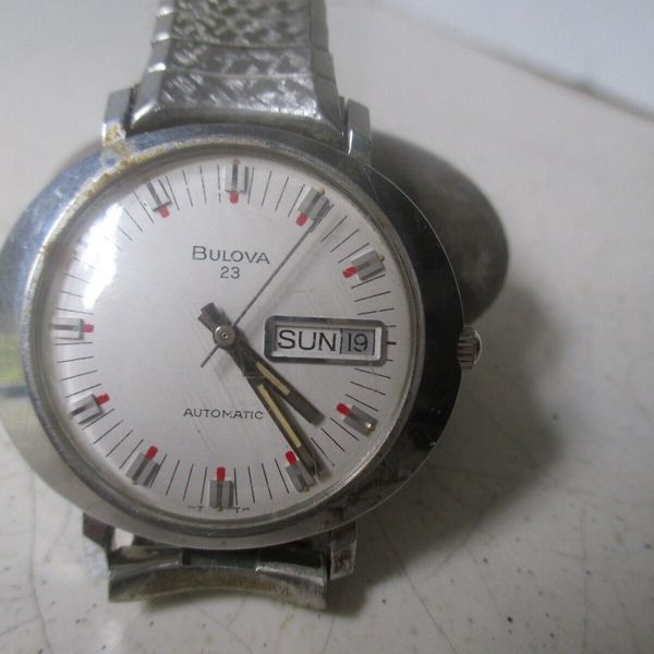 Bulova 23 Mens Automatic Wrist Watch Oval Case Stainless Steel 70's ...