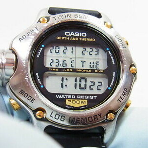Casio DEP-600 Log Memory Twin Sensor Diving Diver St.Steel Watch Screw ...