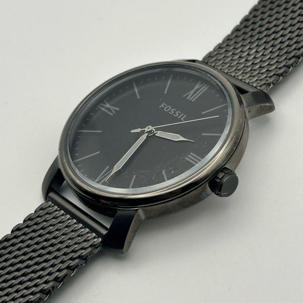 Fossil Metallic Gray Tone Black Dial Stainless Steel Menâ s Watch New ...