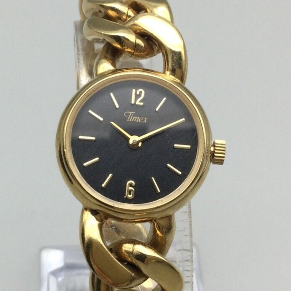 Vintage Timex Watch Women 24mm Gold Tone 1990 Curb Chain New Battery 6. ...