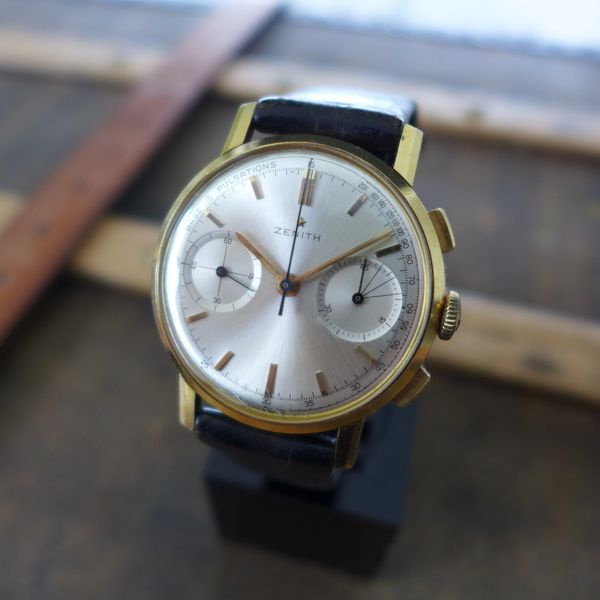 A RARE GENTS Vintage 1950s ZENITH CHRONOGRAPH CAL OMEGA 146D IN 18K ...