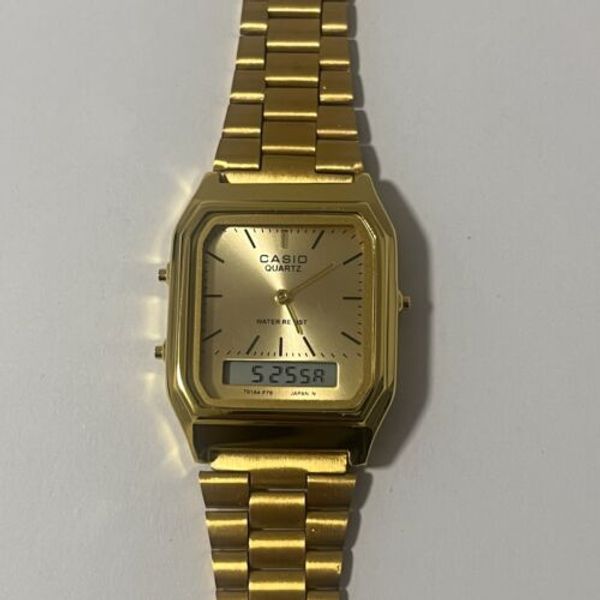 CASIO AQ-230GA Digital Analog Dual Time Gold Tone Retro Vintage Unisex ...