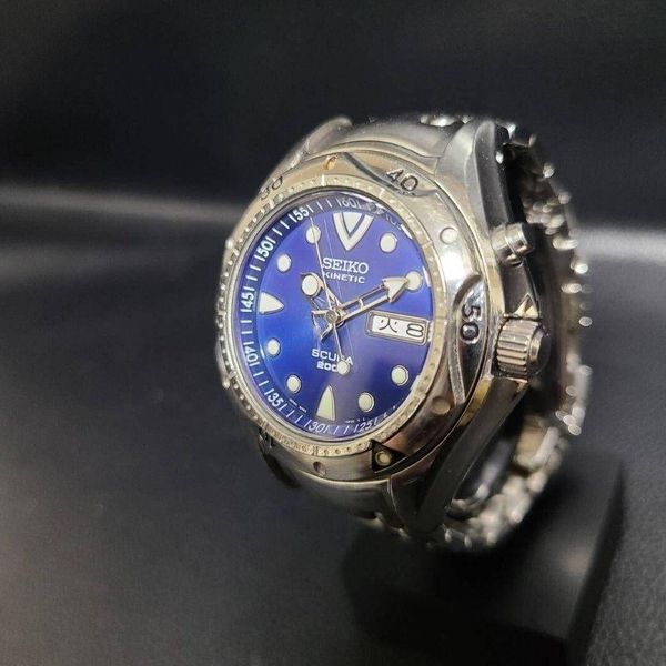 Seiko Kinetic Scuba Diver Men's Watch Blue Dial Day-Date Stainless ...