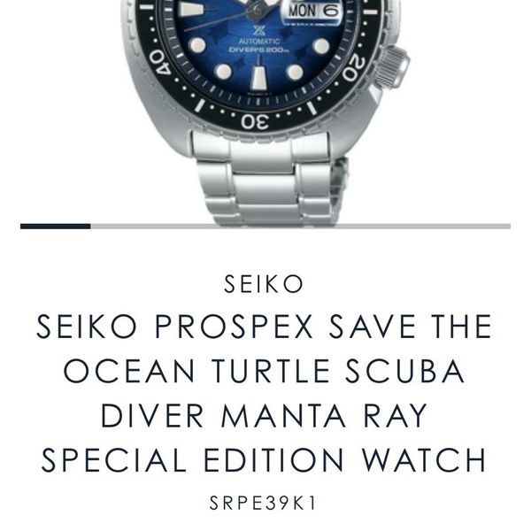 Seiko Prospex Save The Ocean Turtle Manta Ray SRPE39K1 | WatchCharts ...