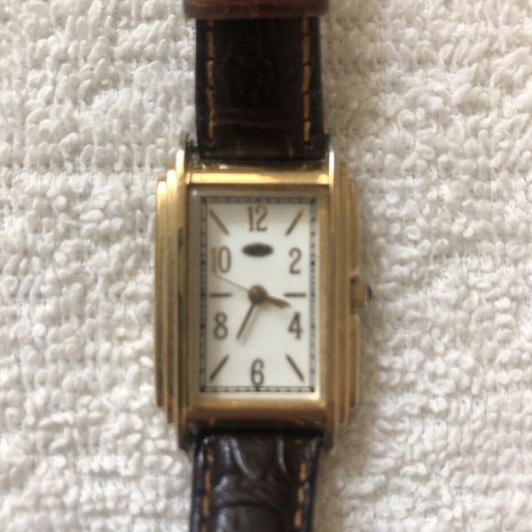 Vintage 1990â s Guess Watch Womenâ s Gold Tone Brown Leather Band ~Tank ...