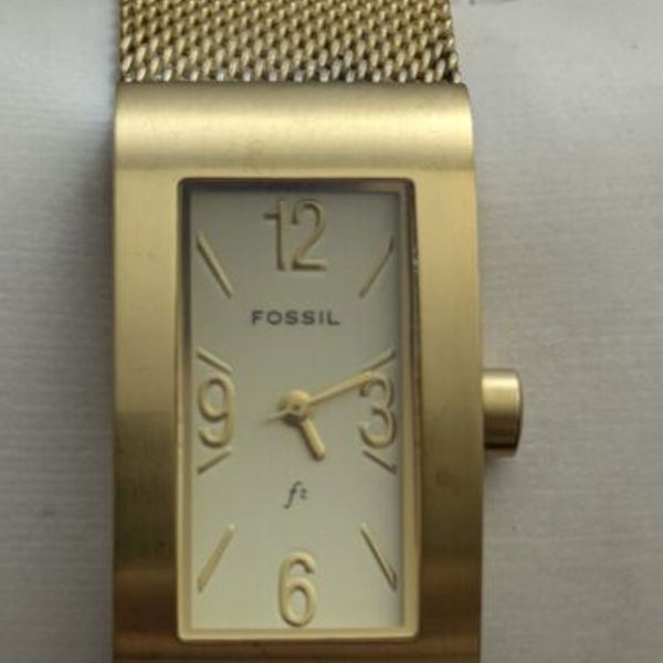 FOSSIL F2 Watch Gold Tone Rectangular Mesh 7.1" Band ES9140 Fully ...