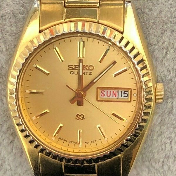 Vintage Ladies Seiko SQ 3Y03-0169 Gold Tone Day Date Watch New Battery | WatchCharts