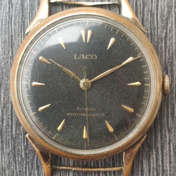 Vintage men's german Laco black dial hand-winding watch | WatchCharts ...