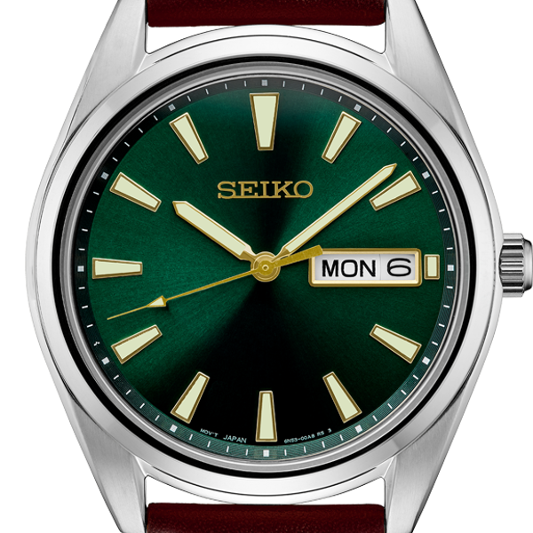 Seiko Essentials Quartz Green Dial Brown Leather Strap Men's Watch ...