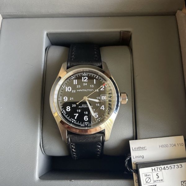 Hamilton Khaki Field Auto Black Dial Watch with Leather Band ...