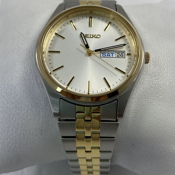 Seiko Essentials Quartz Silver Dial Two Tone Stainless Steel Men's ...