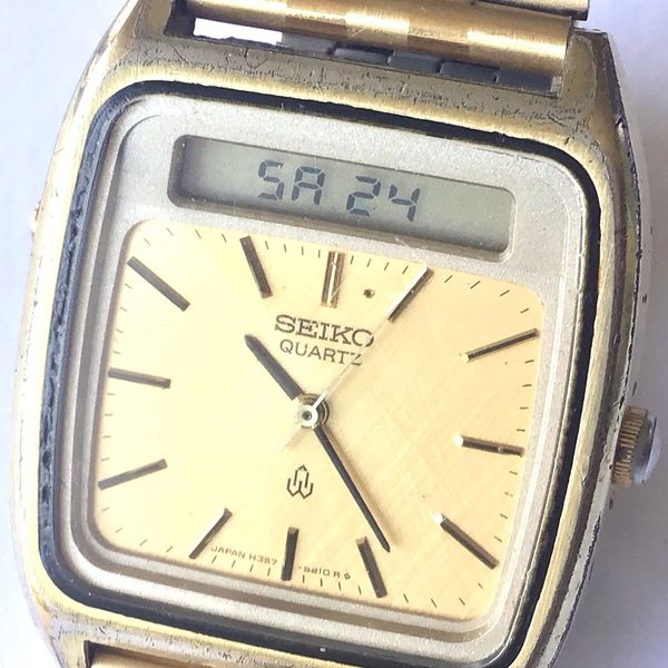 Vintage Seiko H357-5130 Ana Digi Gold Quartz Mens Watch JAPAN Works ...