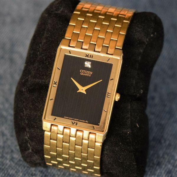 Vintage CITIZEN 6020-S36530 Goldtone Quartz Rectangular Watch Diamond ...