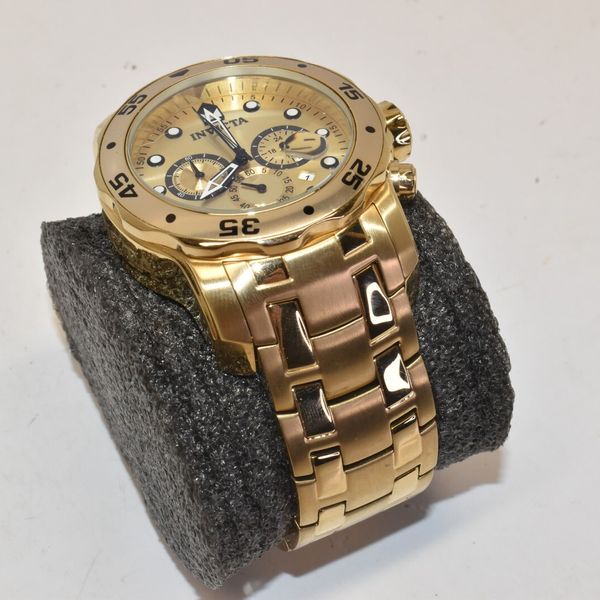 Invicta Men's 48mm PRO DIVER Scuba Chronograph Gold Dial Gold Plated ...