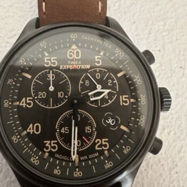 Timex Expedition Field Brown Leather chronograph 43mm Men's Watch ...
