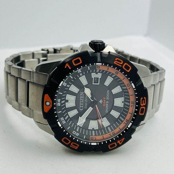Citizen Promaster GMT Men's Eco-Drive Silver/Orange Steel 43mm Watch ...