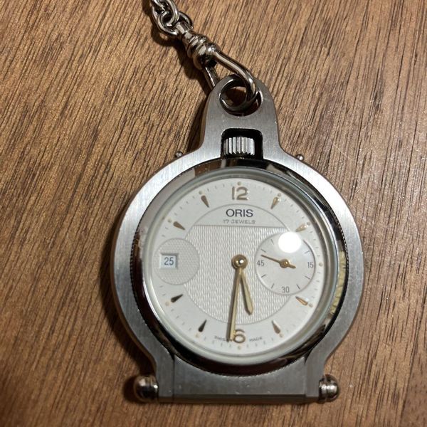 ORIS Silver Pocket Watch Hand-Wound Skeleton Back Analog Date Display ...