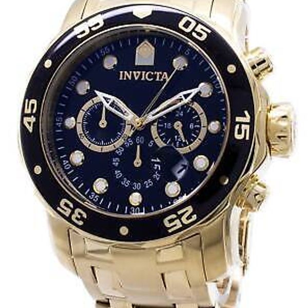 Invicta Pro-Diver Chronograph Gold Tone 3 Sub Dials 200M INV0072 Mens ...