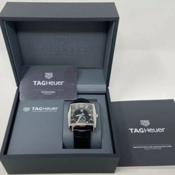 New Tag Heuer Monaco - Black Square Dial Timepiece w/ Box, Booklet ...