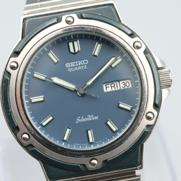 *N MINT* Vintage SEIKO Silverwave 6433-602A Quartz Blue Dial Day Date ...