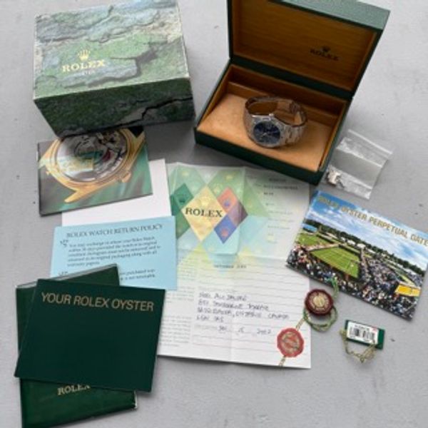 2002 Rolex Date 15210 Blue Dial - Box Papers + Hang Tag - Unpolished ...