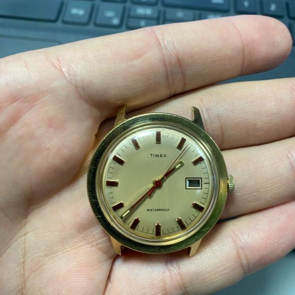 Vintage TIMEX Watch 1970s Mens 35mm Gold Tone Mechanical Good ...