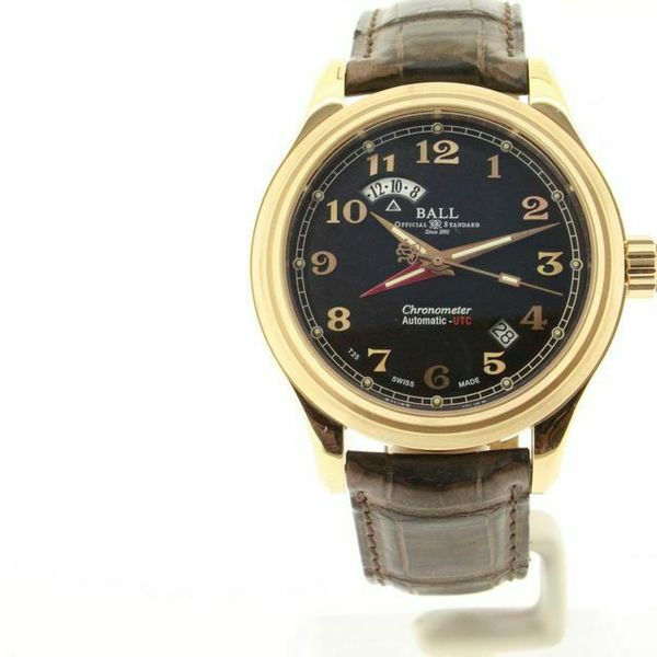 18K Rose Gold Ball Trainmaster Cleveland Express Dual Time Chronometer ...