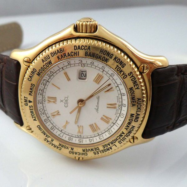 FS:18k solid gold MEN'S EBEL VOYAGER WORLD TIMER GMT AUTOMATIC WATCH ...