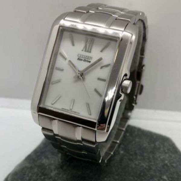 Menâ s Citizen EcoDrive Rectangular SOLAR Watch White Dial EXCELLENT ...