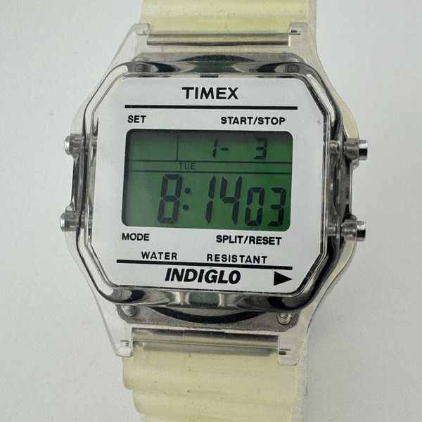 Timex Indiglo Digital Quartz Watch Men 30m Clear Plastic Alarm Chrono ...