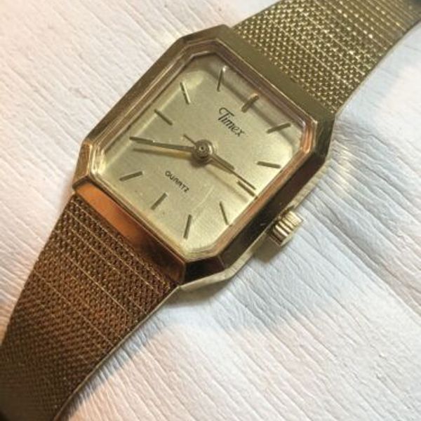 Ladies Vintage Timex Octagon Dress Watch Gold Tone Womenâ s New Battery ...