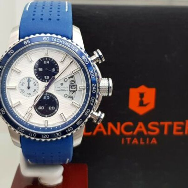 Mens LANCASTER Freedom Watch Chrono Blue leather strap Boxed RRP £290 ...