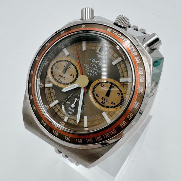 SEIKO ALBA AKA V657-6060 Quartz BullHead Chronograph Brown Mens Watch ...