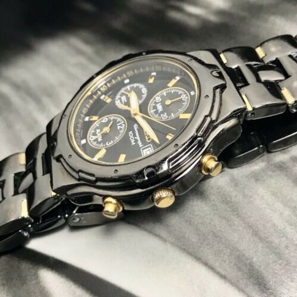 Seiko 90s Vintage Chronograph Black Chrome/Gold Quartz Watch 7T62-0CJ0 ...