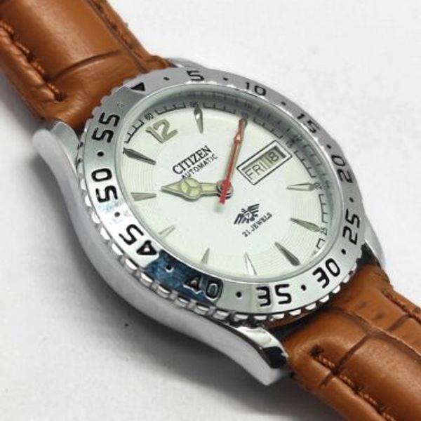 vintage citizen Automatic 21 Jewels White Face Leather Strap Men's ...
