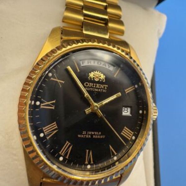 RARE! ORIENT President Day Date Gold Black Amber ROMAN Dial Automatic ...