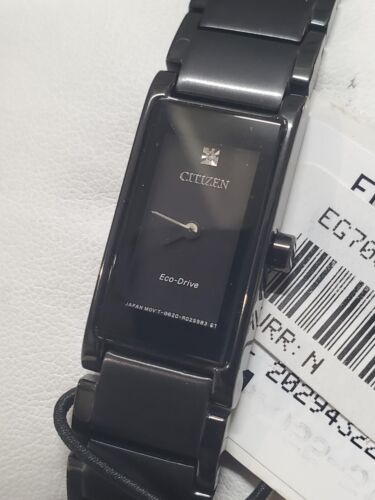 NEW Citizen Eco-Drive Women's Axiom Rectangle Black Dial Watch 15MM ...
