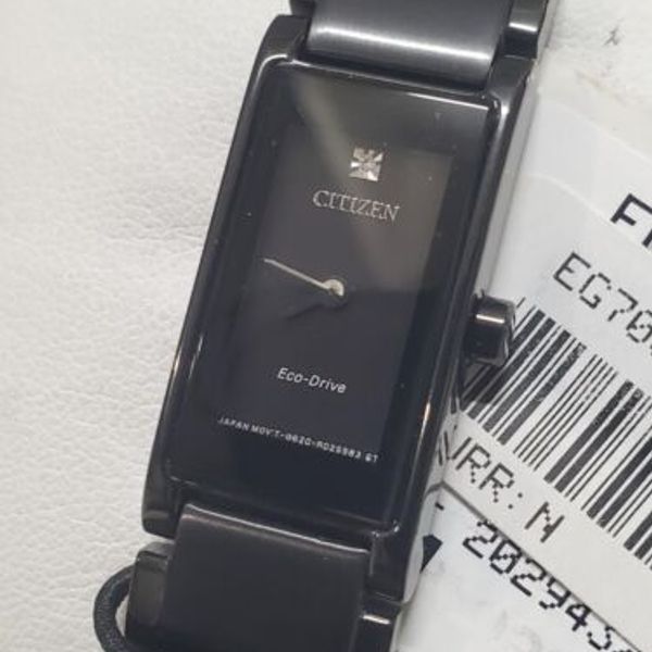 NEW Citizen Eco-Drive Women's Axiom Rectangle Black Dial Watch 15MM ...