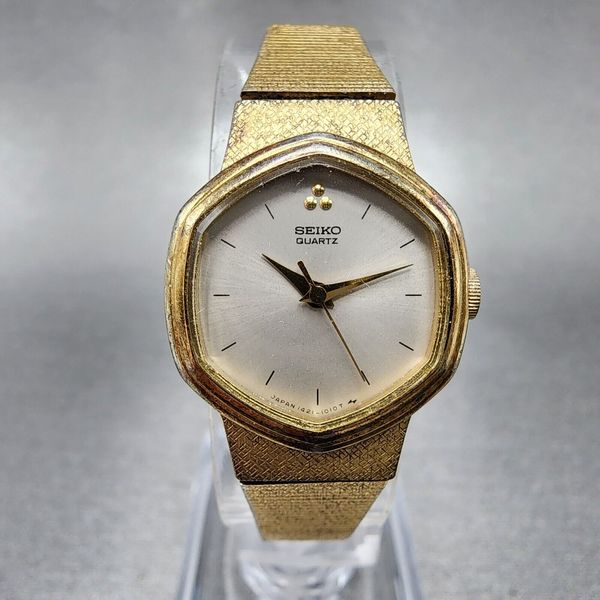 VTG Seiko Watch Women 20mm Gray Dial Gold Tone Hexagon 1421-5609 New Battery | WatchCharts ...