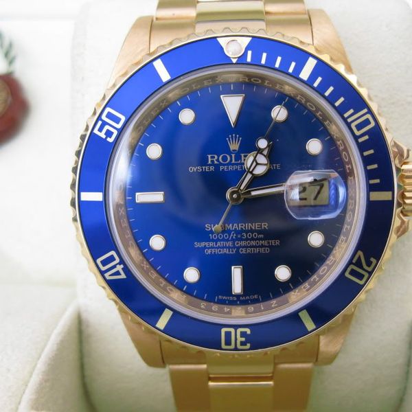 Fs:ROLEX GOLD SUBMARINER BLUE FACE 16618 MINT "Z" | WatchCharts Marketplace