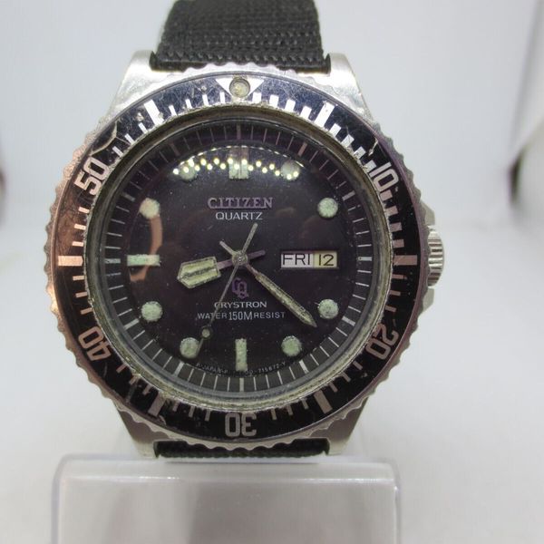 VINTAGE CITIZEN 150m PADDLE CRYSTRON DAYDATE STAINLESS STEEL QUARTZ ...