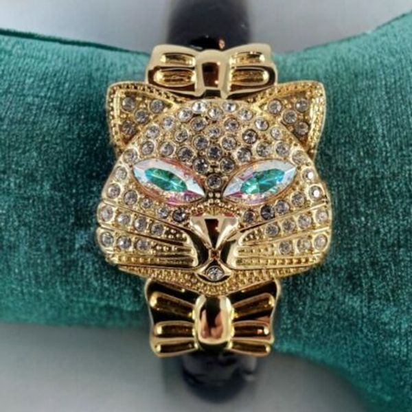 Gruen Precision Watch Cat Face Embellished Gold Tone New Battery Works ...