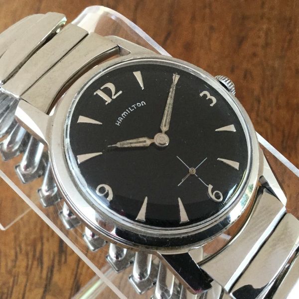 VTG 60s HAMILTON “SEA SCOUT B” STAINLESS STEEL WATCH w/BLACK DIAL ...
