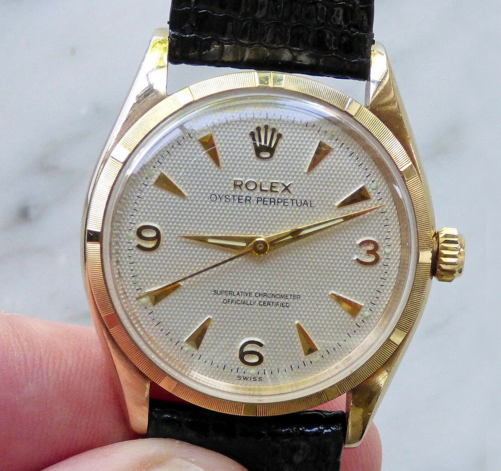 MEN'S RARE 1957 ROLEX TROPICAL 6565 / 6567 SOLID GOLD WITH STEEL BACK ...