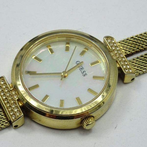 GUESS Ladies Mother Of Pearl Dial Gold Mesh Bracelet Wristwatch WORKING ...