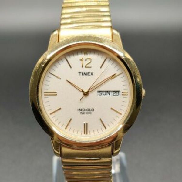 Timex Indiglo Mens Chambers Street Gold Tone Watch WR 30M with 7" Expansion Band | WatchCharts ...