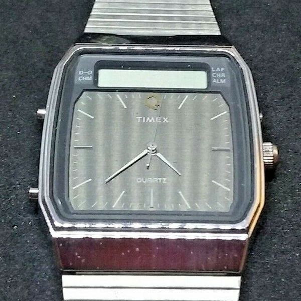 Vintage Men's Timex V Cell Digital and Analog Watch Stainless Steel ...